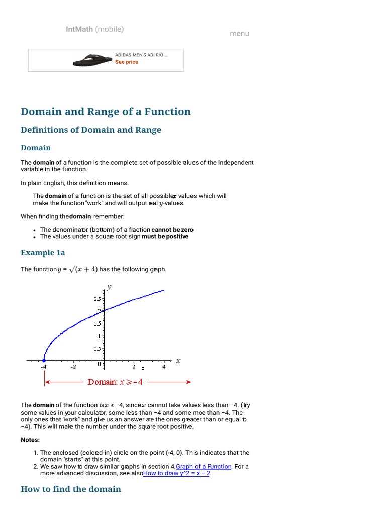 Domain and Range of A Function | PDF | Function (Mathematics) | Square Root