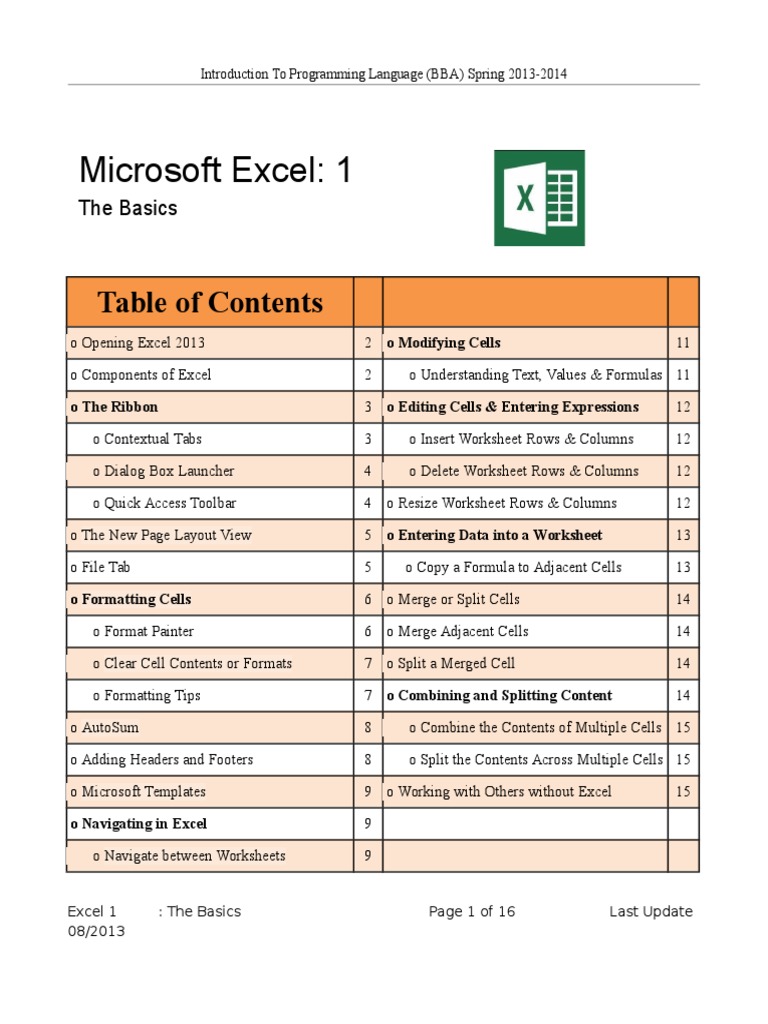 Excel 2013 Basics Guide | PDF | Microsoft Excel | Tab (Gui)
