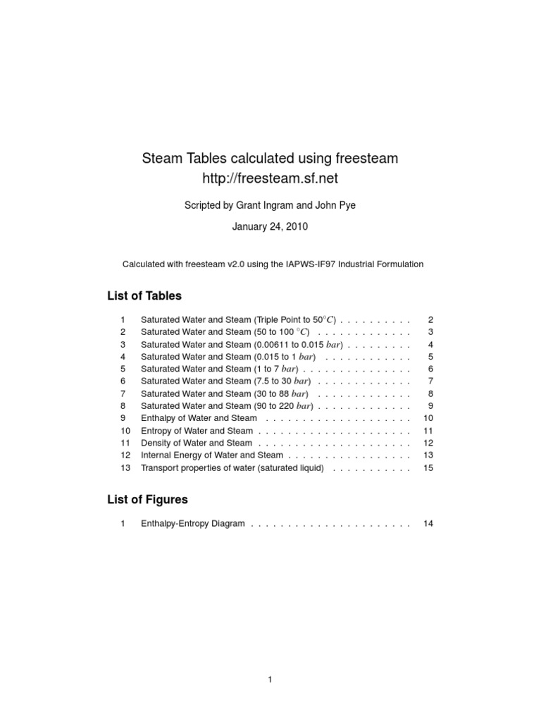 Freesteam Steam Tables - IAPWS-If97 Industrial Formulation - Jan 2010 ...