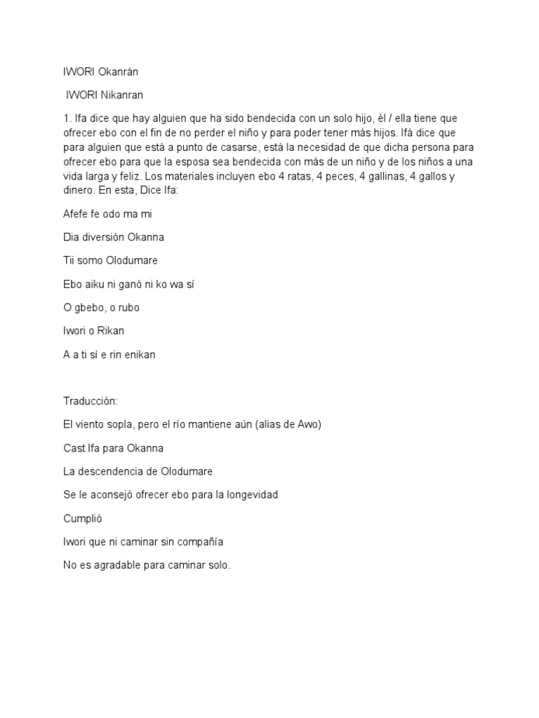 Iwori Okanran I | PDF | Pollo | Religión y creencia
