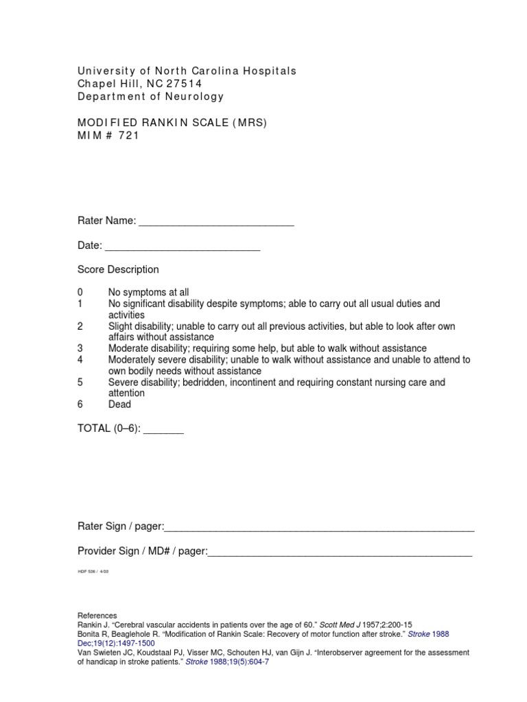 Modified Rankin Scale for Stroke Assessment | PDF