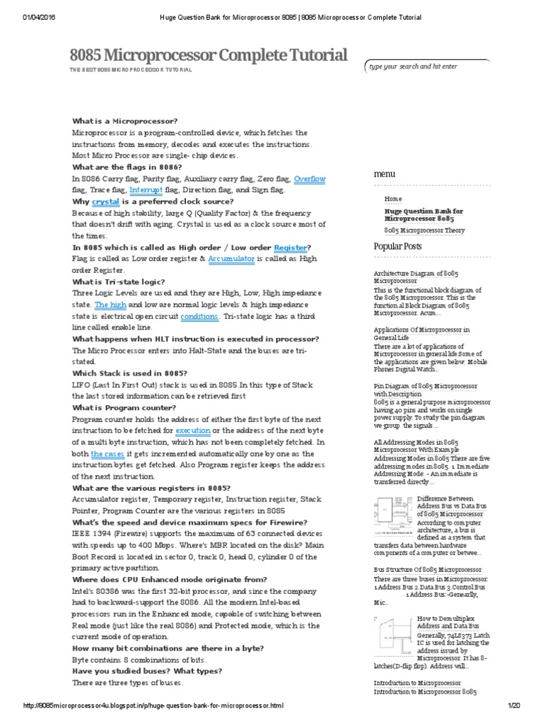 Huge Question Bank For Microprocessor 8085 - 8085 Microprocessor Complete Tutorial | PDF ...