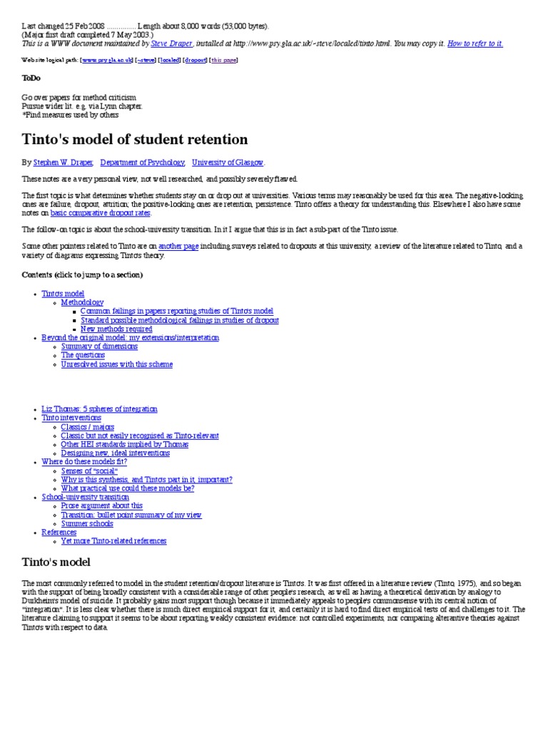 Tinto's Model of Student Retention | PDF | Goal | Lecture
