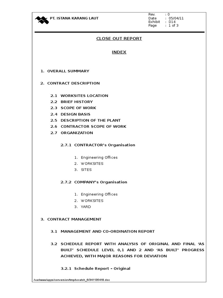 Exhibit-D14 (Close Out Report) | PDF