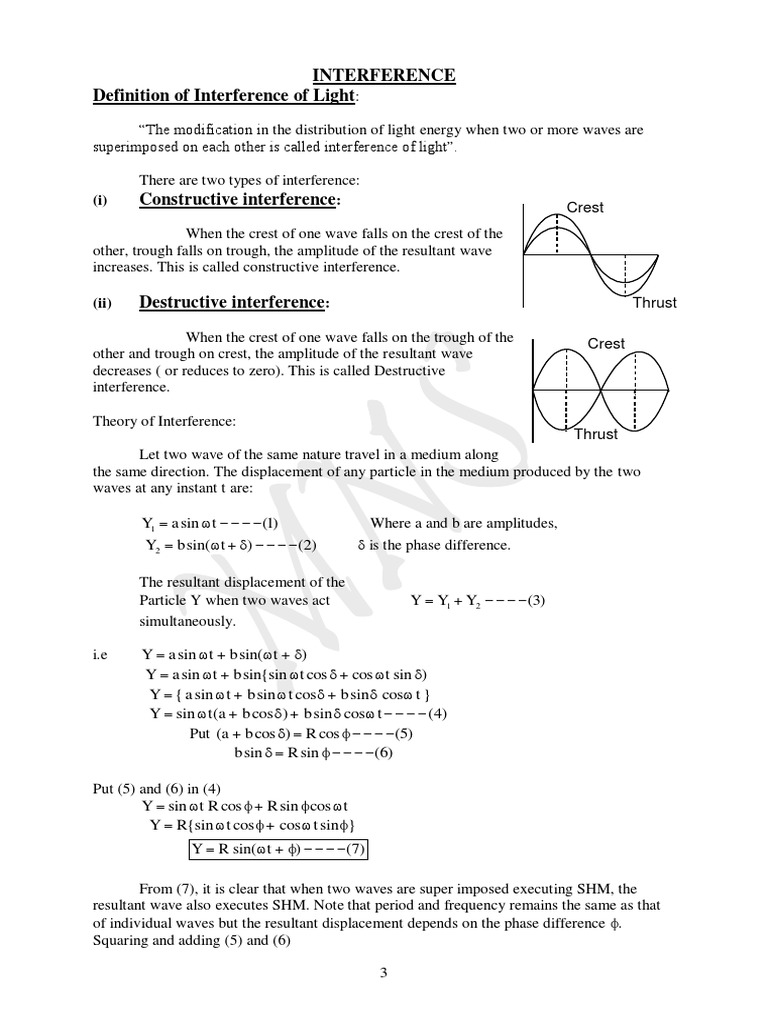 Interference Definition of Interference of Light: Crest | PDF ...