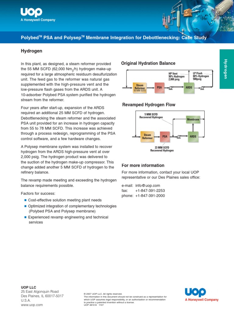 UOP PSA Polysep Membrane Integration Case Study | PDF | Hydrogen ...