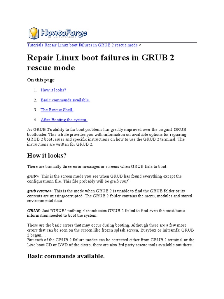 Tutorials Repair Linux Boot Failures in GRUB 2 Rescue Mode | PDF | Booting | Operating System ...