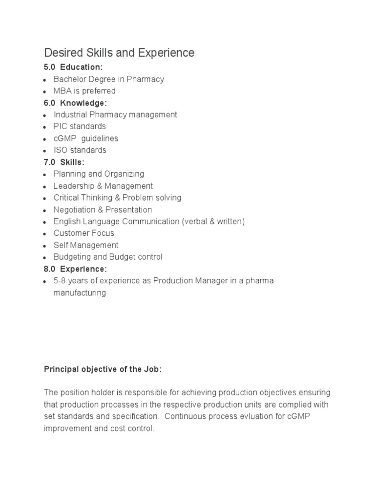 Desired Skills and Experience | PDF