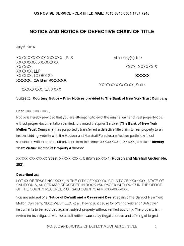 Notice and Notice of Defective Chain of Title Sls | PDF | Deed Of Trust ...