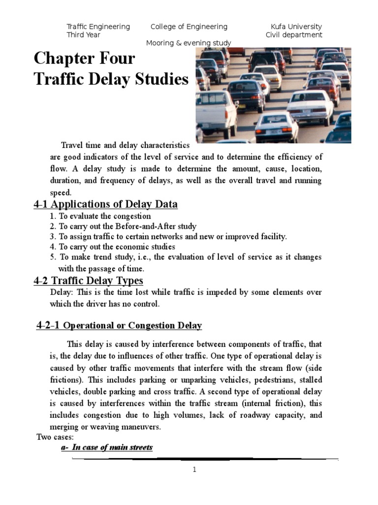 Chapter Four Traffic Delay Studies: 4-1 Applications of Delay Data ...