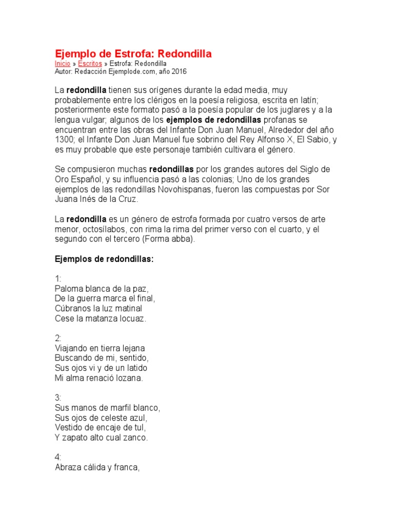 Redondilla: origen y ejemplos | PDF