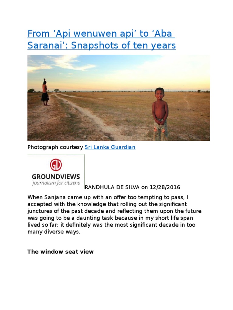 From Api Wenuwen Api' To Aba Saranai': Snapshots of Ten Years | PDF