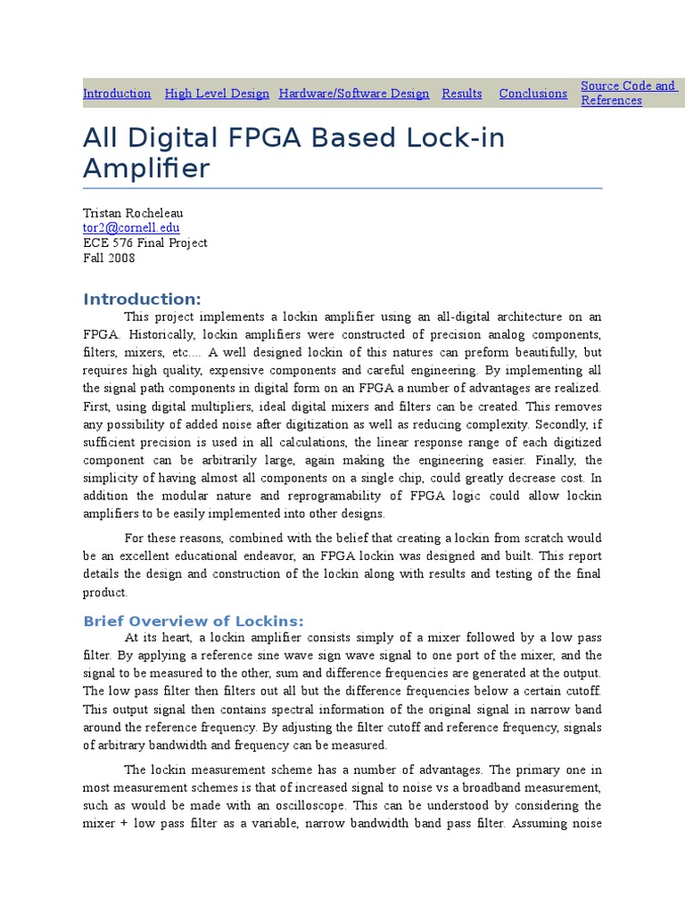 All Digital FPGA Based Lock-In Amplifier | PDF | Analog To Digital Converter | Computer Engineering