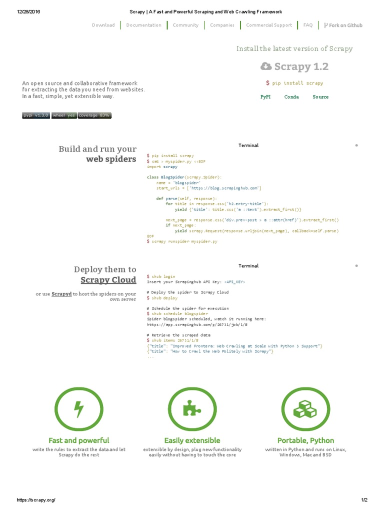 Scrapy 1.2: Build and Run Your | PDF