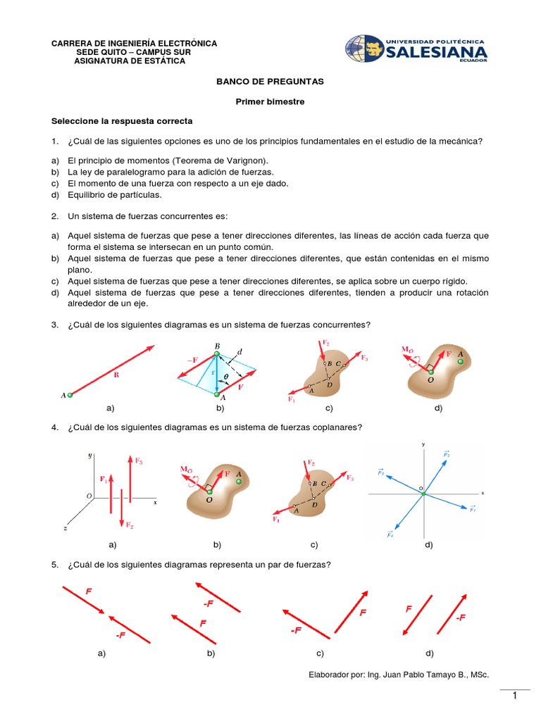 Banco de Preguntas Estática 2016 | PDF | Fuerza | Vector Euclidiano