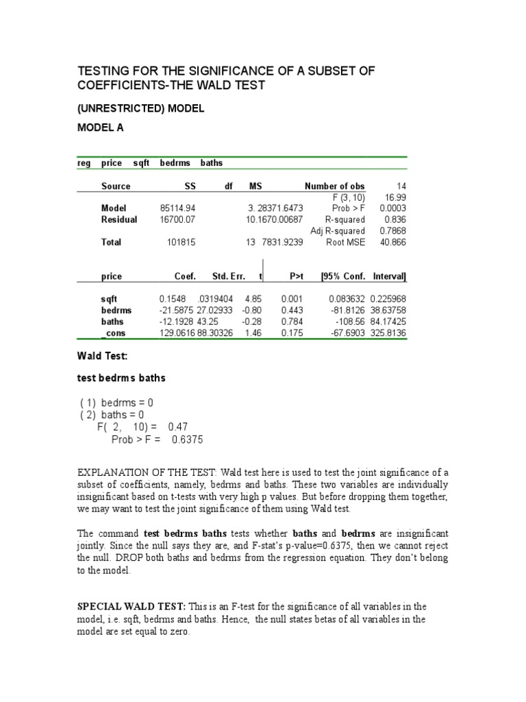 Testing For The Significance of A Subset of Coefficients-The Wald Test ...
