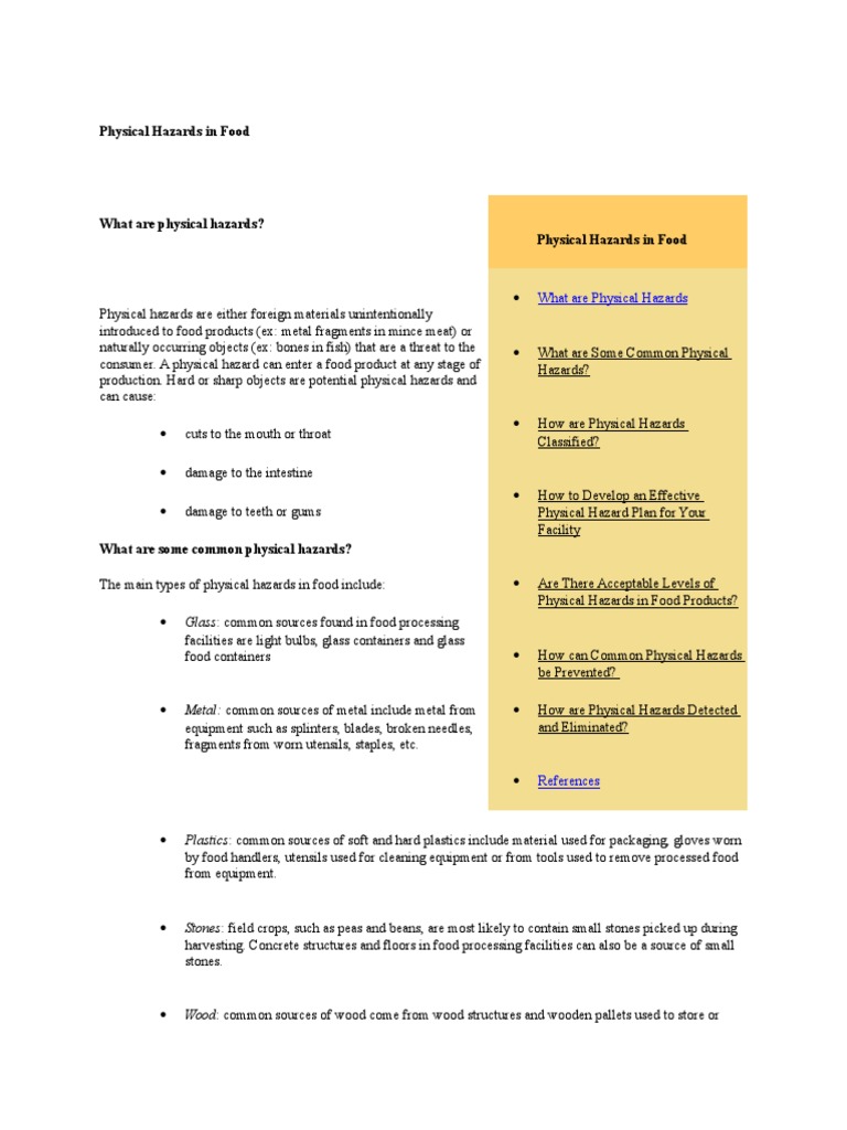 Physical Hazards in Food | PDF | Hazards | Food Safety