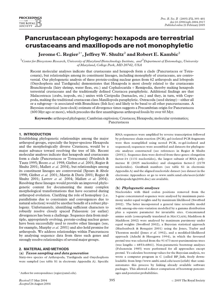 Pancrustacean Phylogeny | PDF | Arthropods | Biology