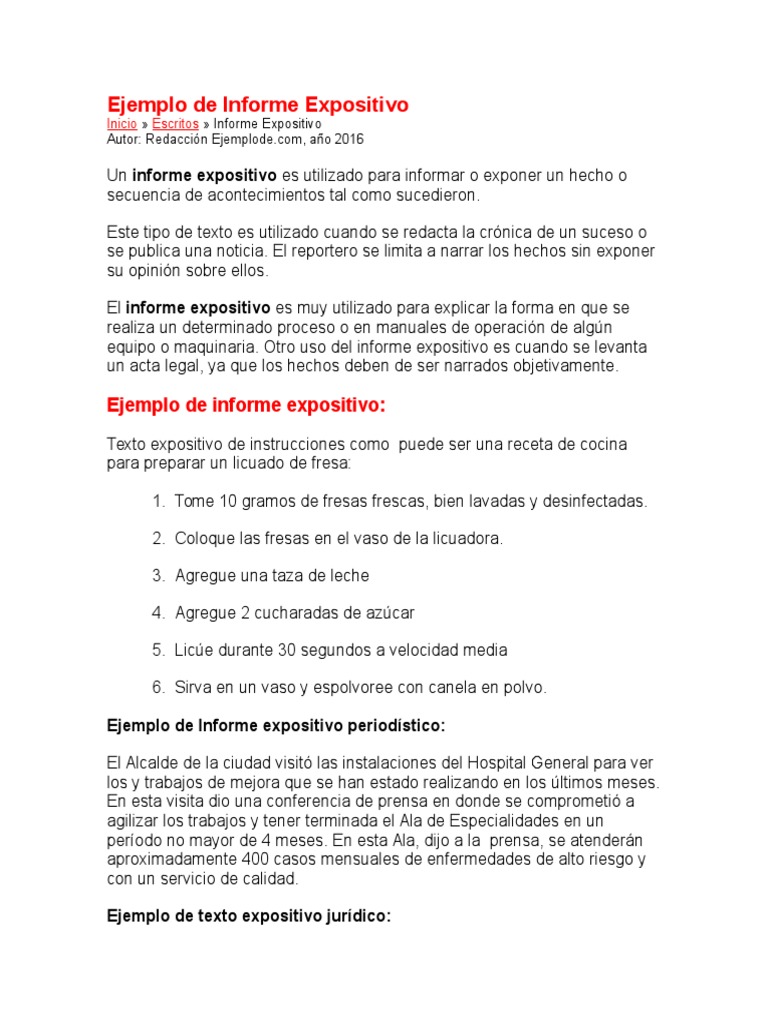 Ejemplo de Informe Expositivo | PDF