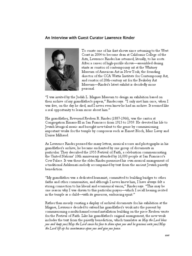 An Interview With Guest Curator Lawrence Rinder (2007) | PDF ...
