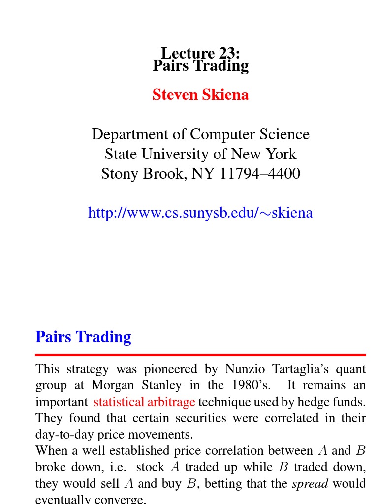Lecture23 Pairs Trading | PDF | Order (Exchange) | Hedge (Finance)
