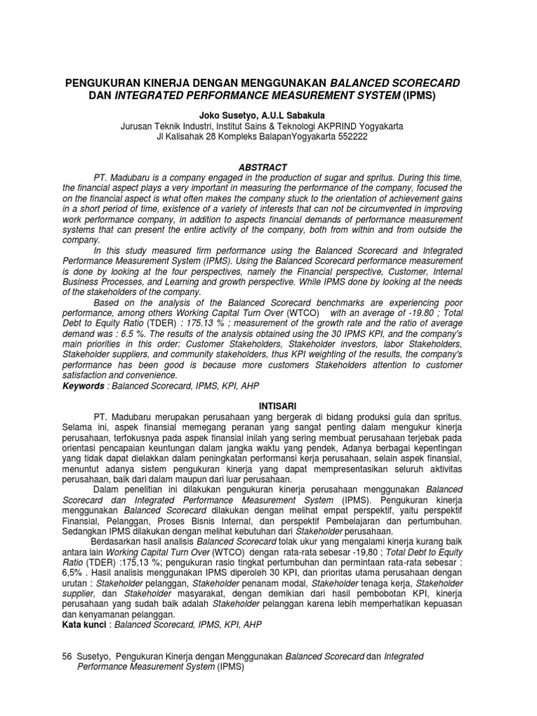 Pengukuran Kinerja Dengan BSC Dan Ipms | PDF