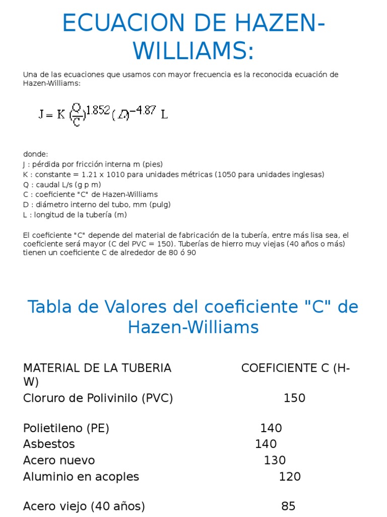 Ecuacion de Hazen-williams | Física Aplicada e Interdisciplinaria ...