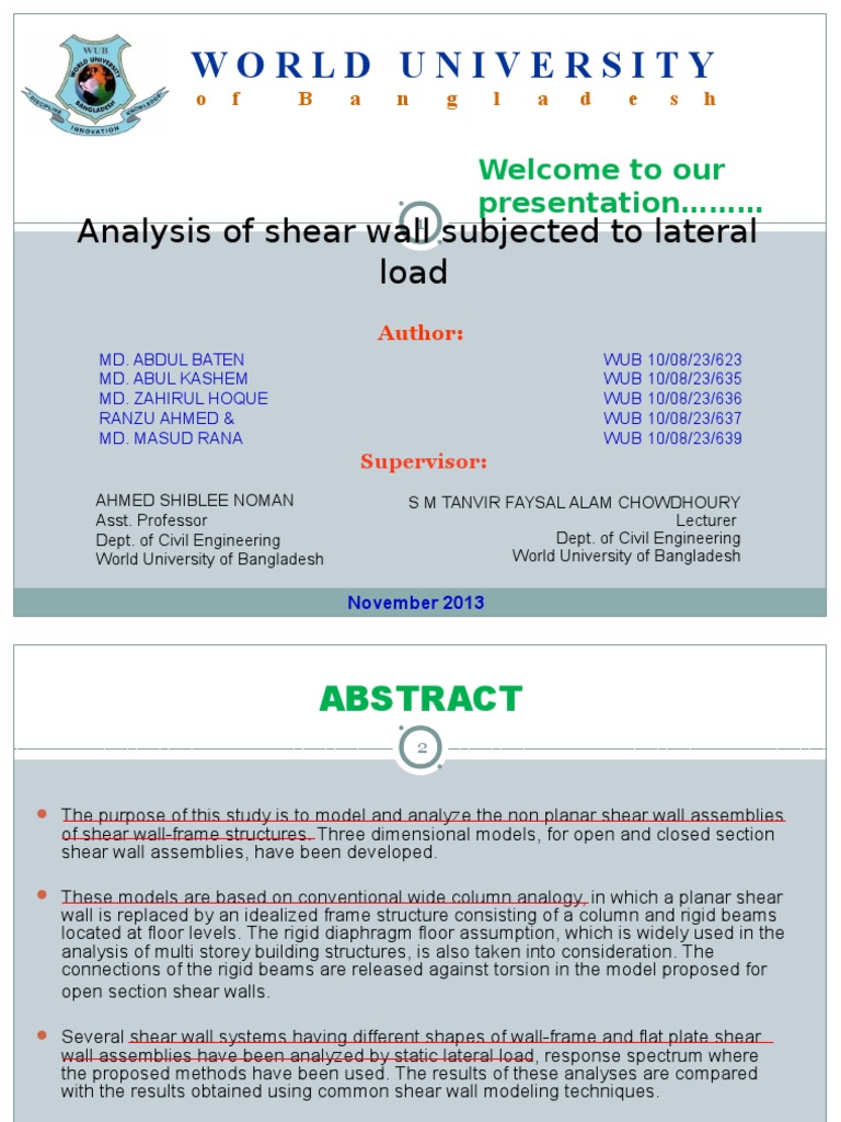 Analysis of Shear Wall Subjected To Lateral Load | PDF | Framing ...