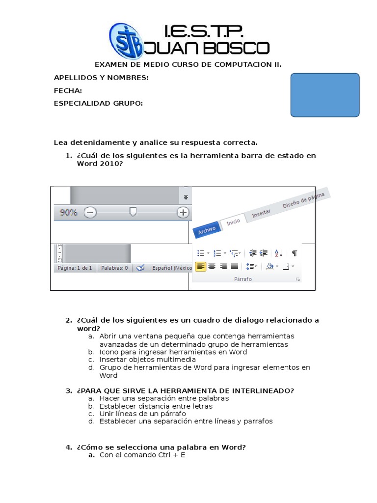 Examen de Computacion Basica | PDF | Microsoft Word | Microsoft PowerPoint