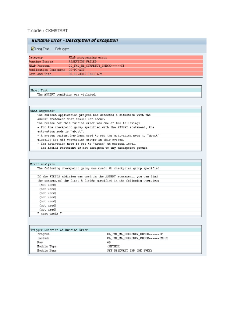CKMSTART T-Code Overview | PDF