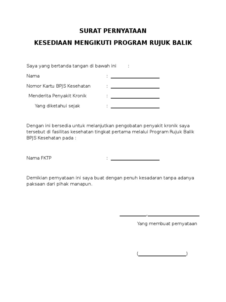 Surat Pernyataan Rujuk Balik | PDF