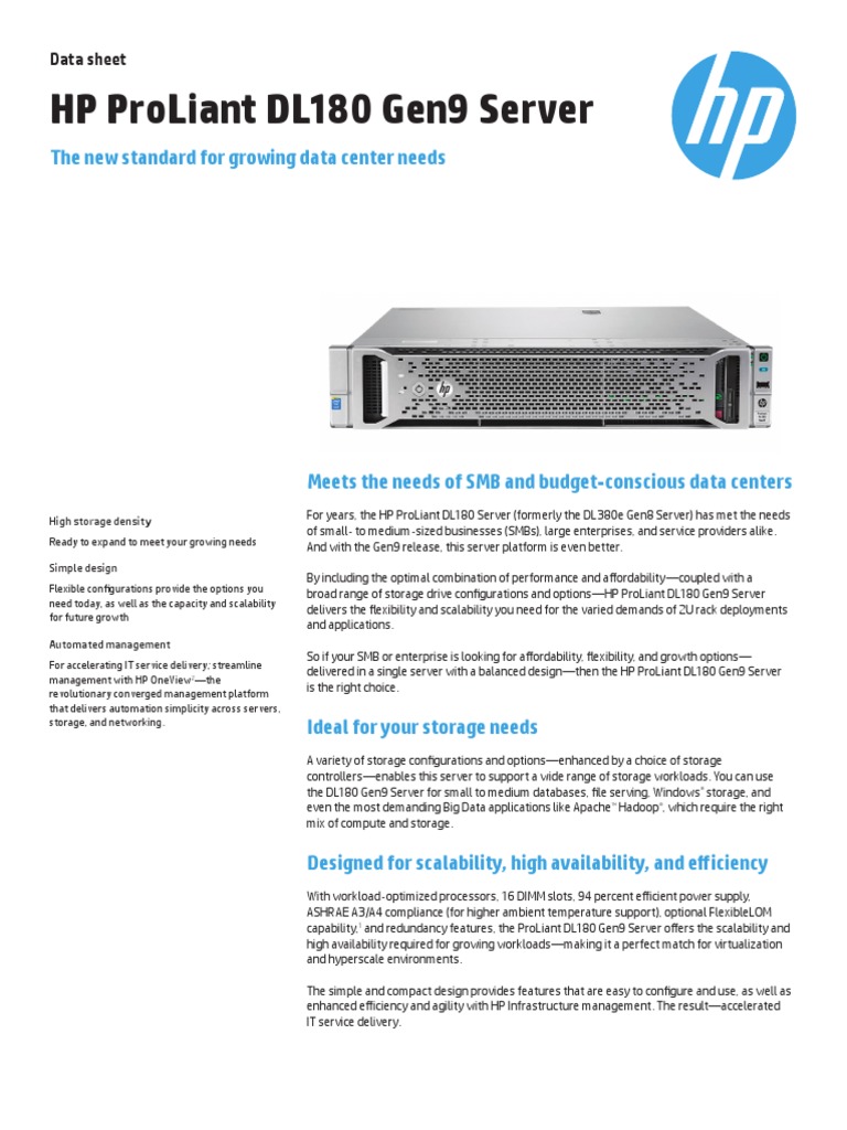 HP ProLiantDL180 DataSheet | PDF | Scalability | Hewlett Packard