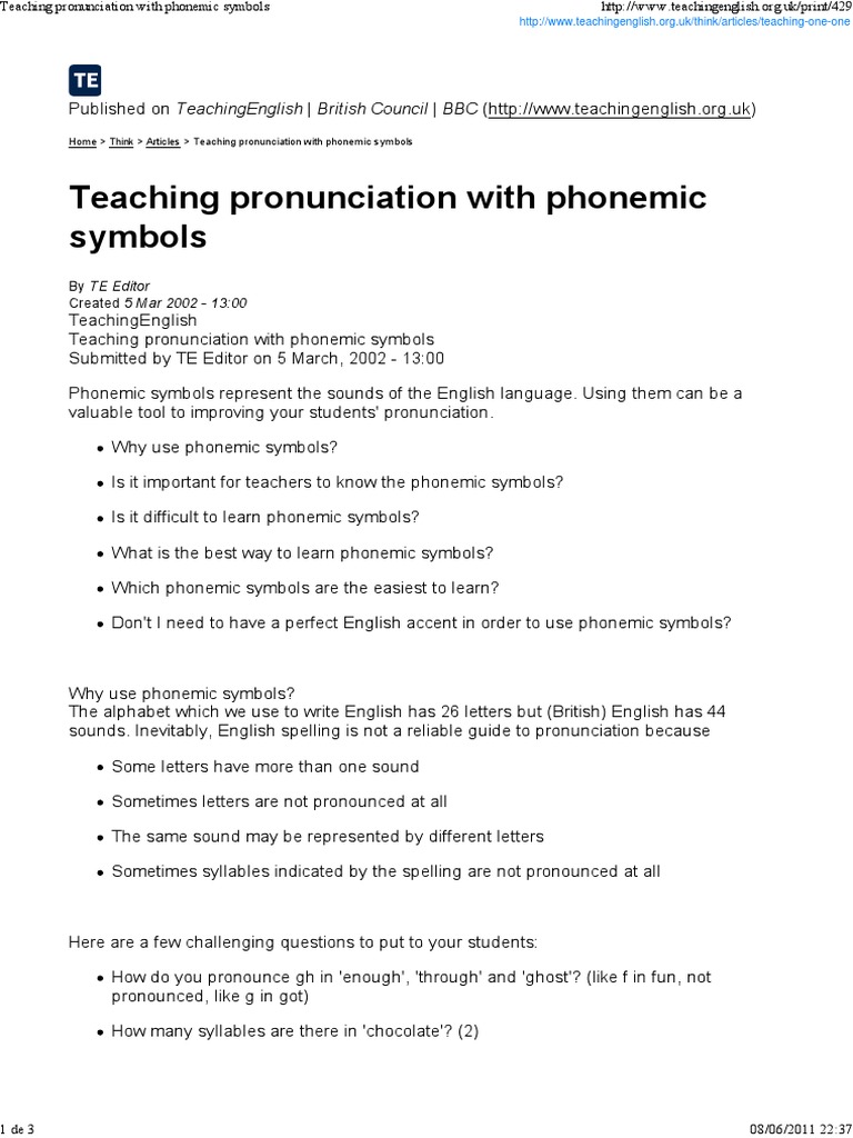 Teaching Pronunciation With Phonemic Symbols | PDF | Phoneme | Alphabet