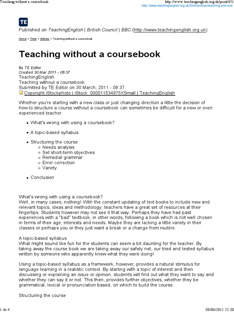 Teaching Without A Coursebook | PDF | Textbook | Teachers