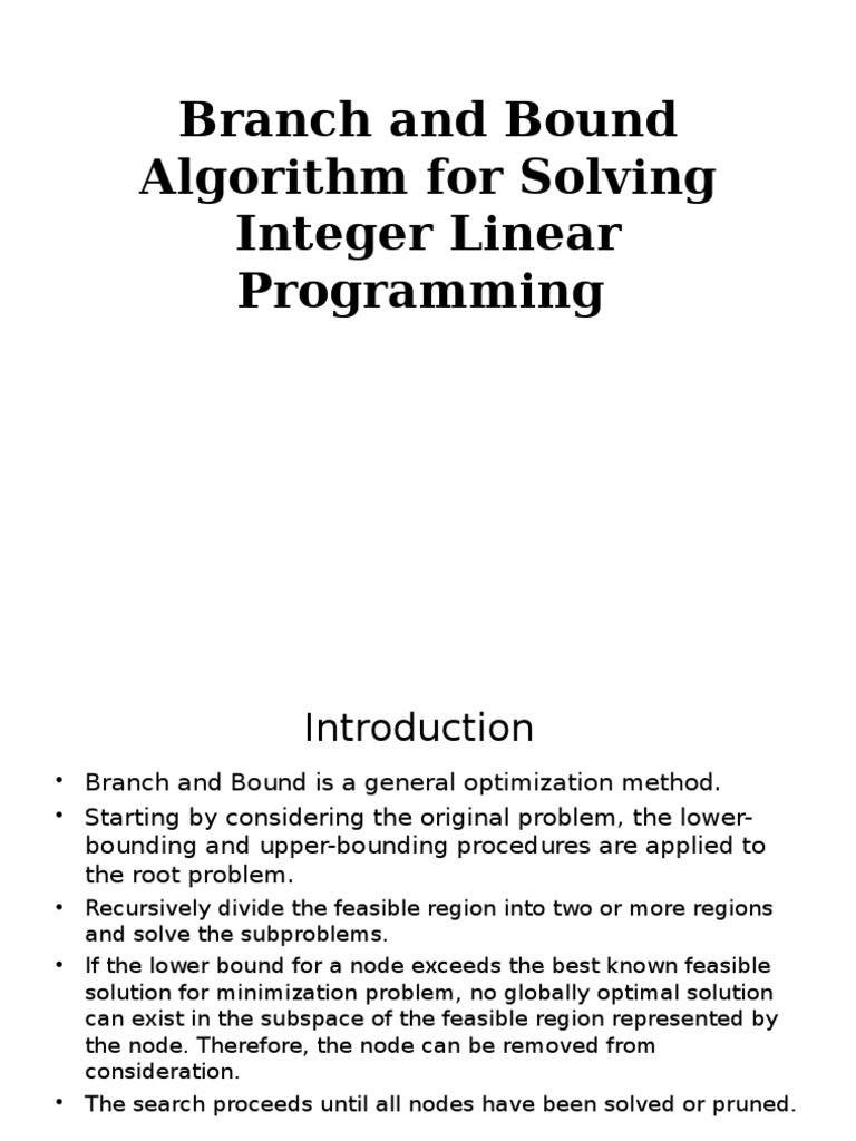 Branch And Bound Algorithm For Solving Integer Linear Programming Pdf