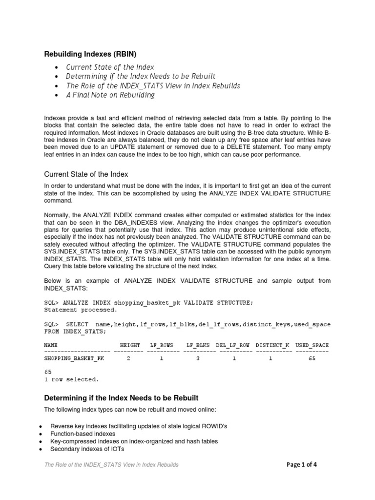 Rebuilding Indexes | PDF | Database Index | Information Technology Management