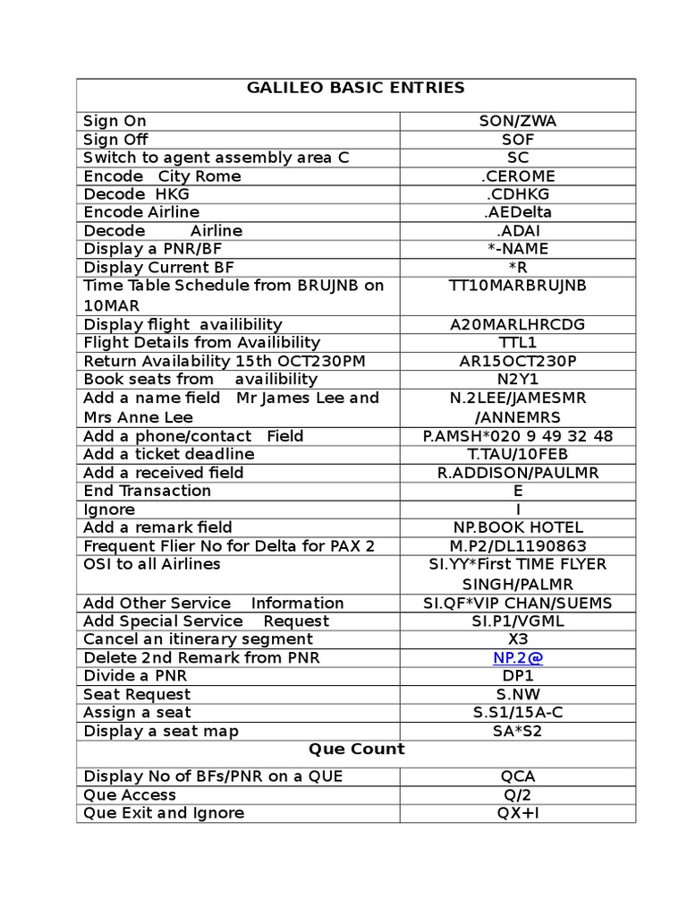 Galileo Basic Entries | PDF