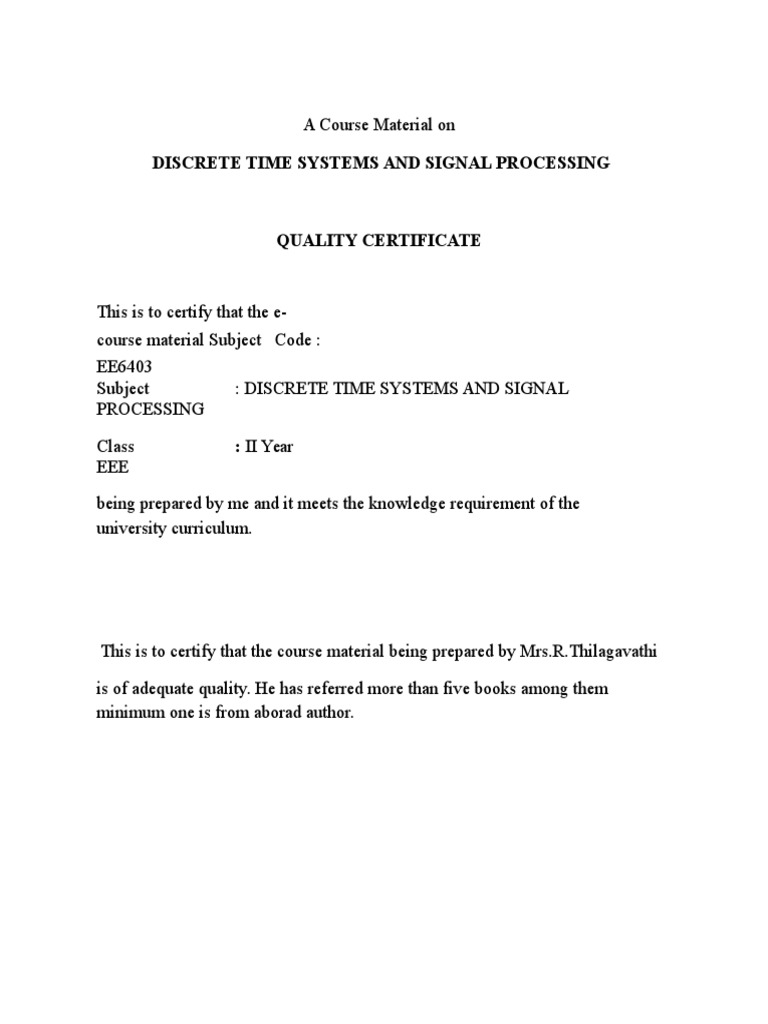 A Course Material On DSP | PDF | Digital Signal Processing | Analog To ...