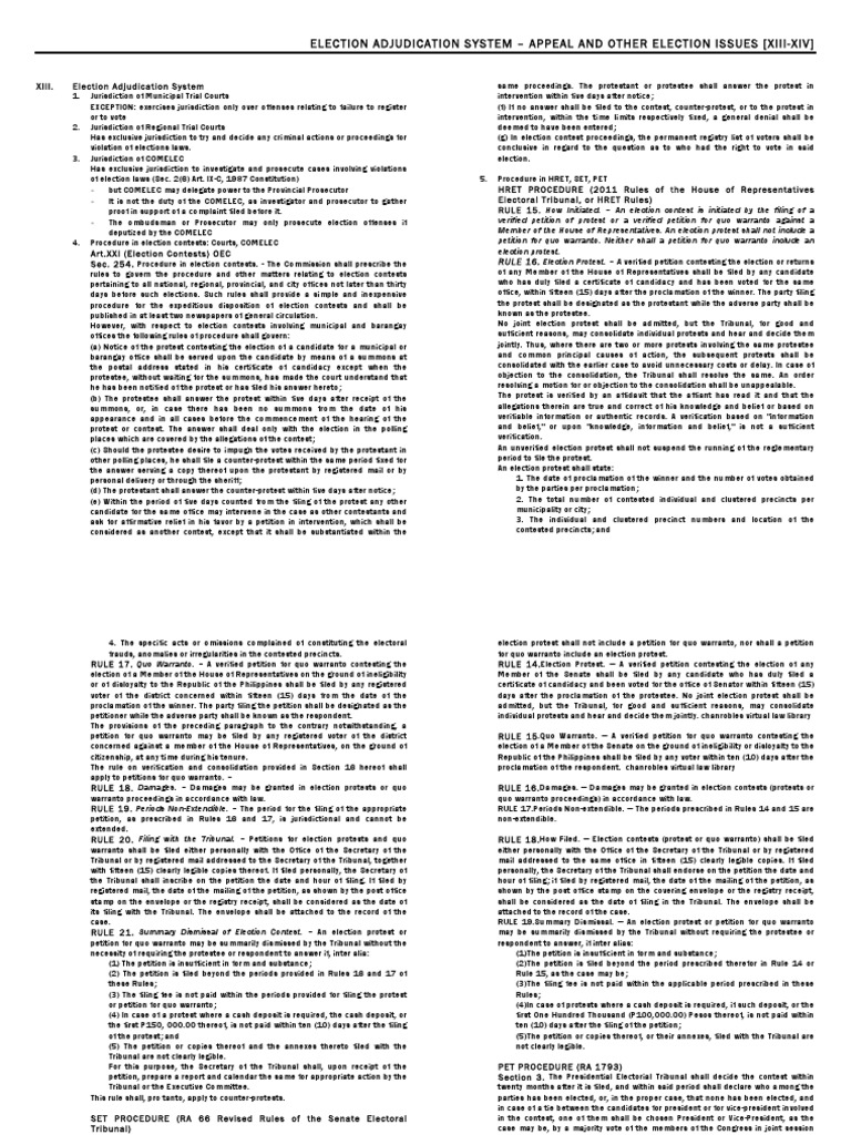 Election Adjudication System - Appeal and Other Election Issues (Xiii ...