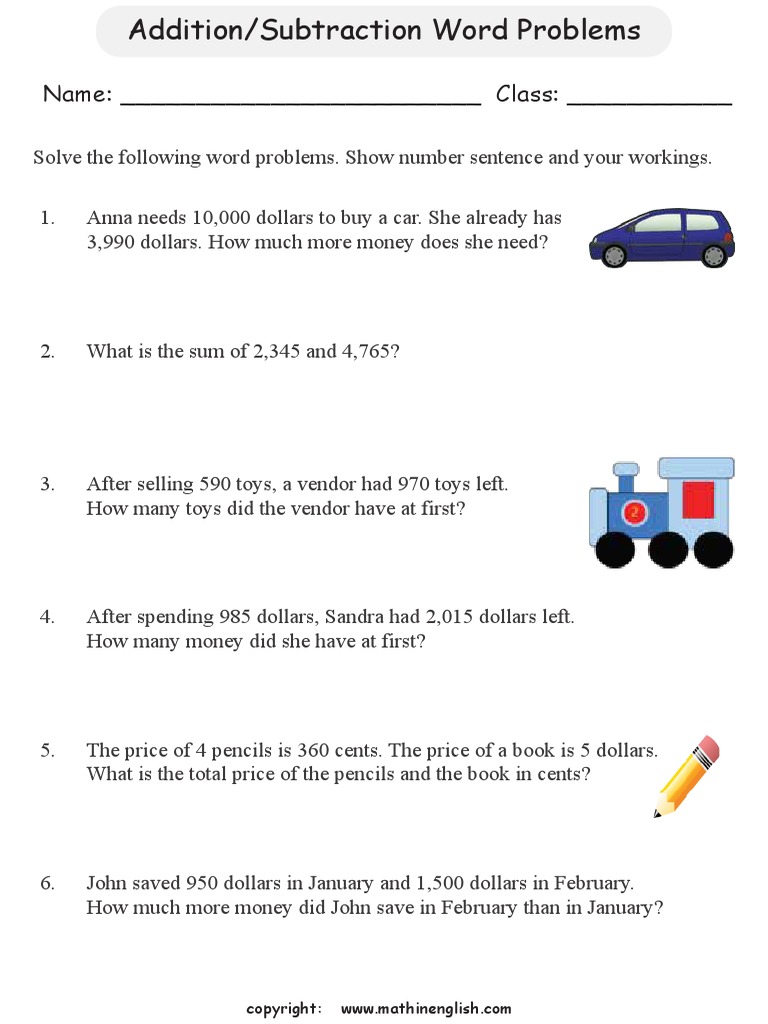 AdditionSubtractionWordProblemsP3 PDF | PDF