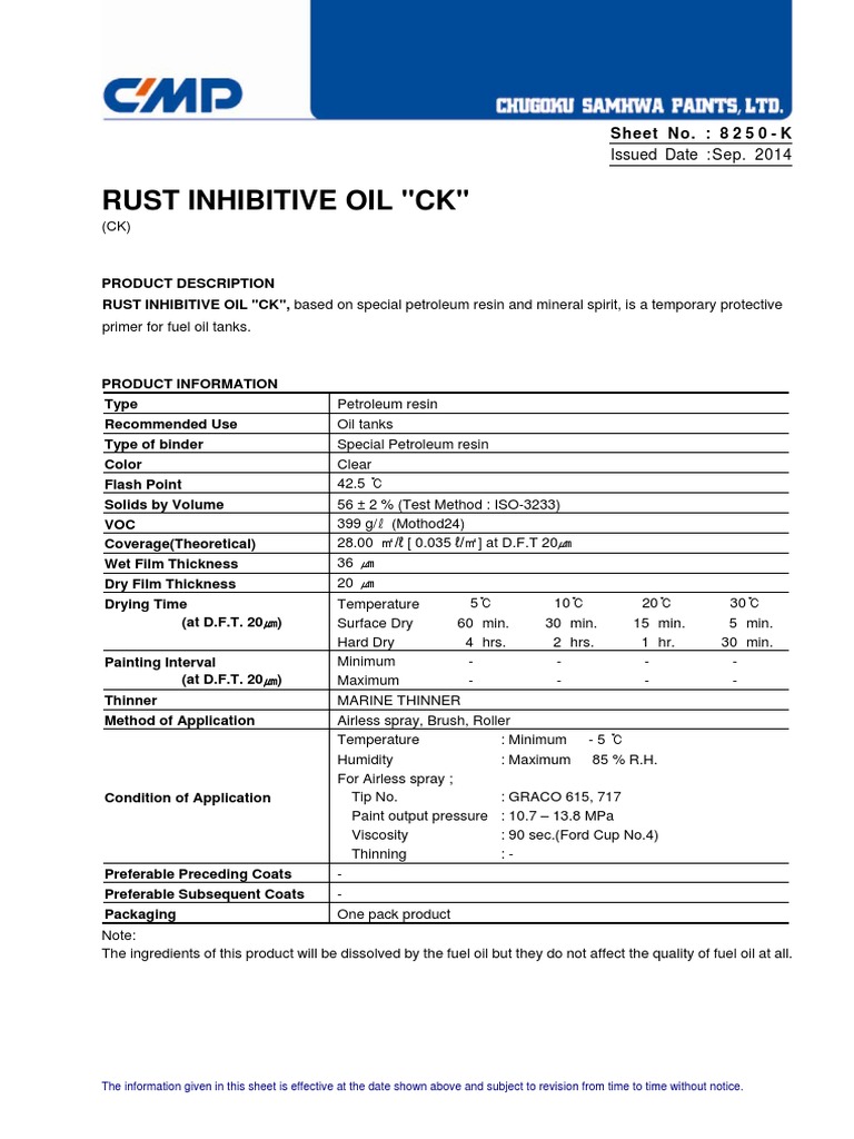 8250 Rust Inhibitive Oil CK Rev (1409) | PDF | Industrial Processes ...