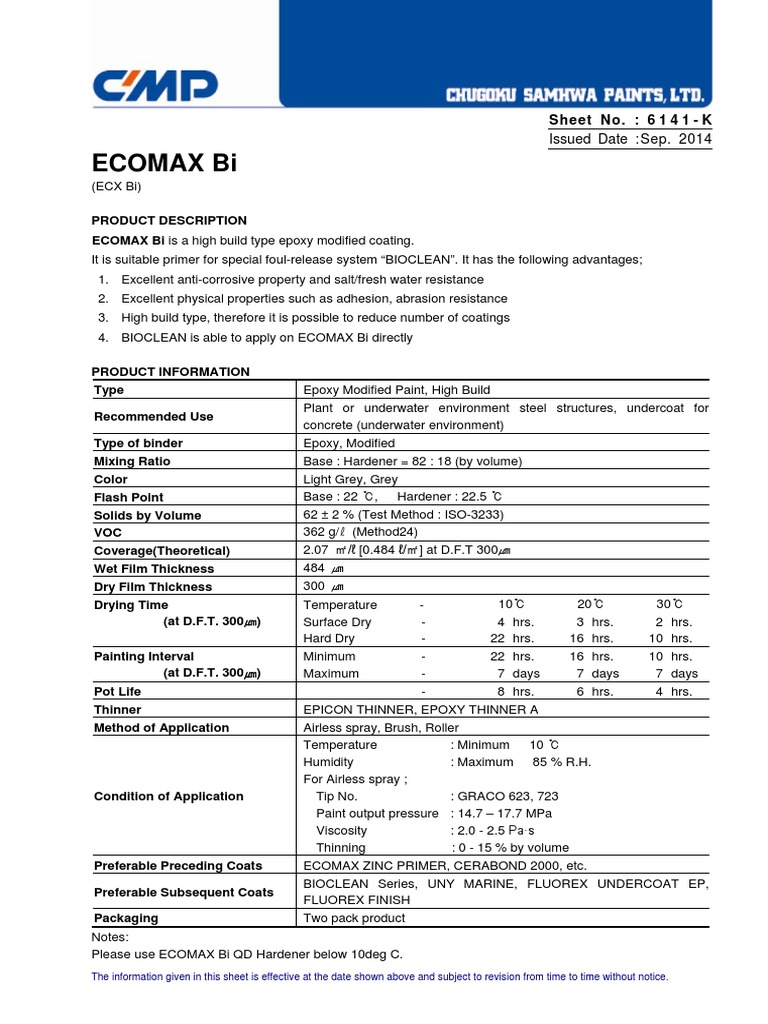 6141 Ecomax Bi Rev (1409) | PDF | Paint | Epoxy