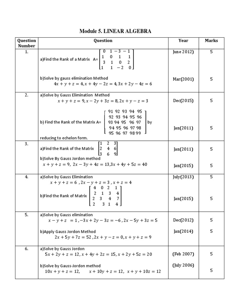 Module 5 - Linear Algebra - QB | PDF | Eigenvalues And Eigenvectors | Computational Science
