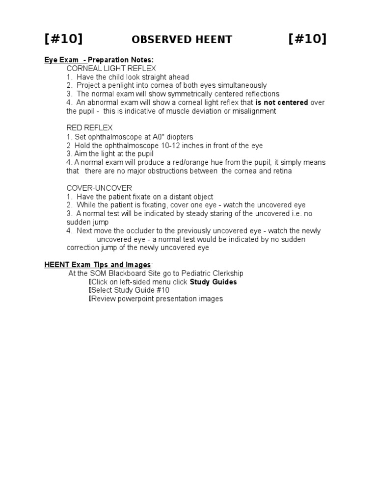 Study Guide #10 With HEENT Checklist | PDF