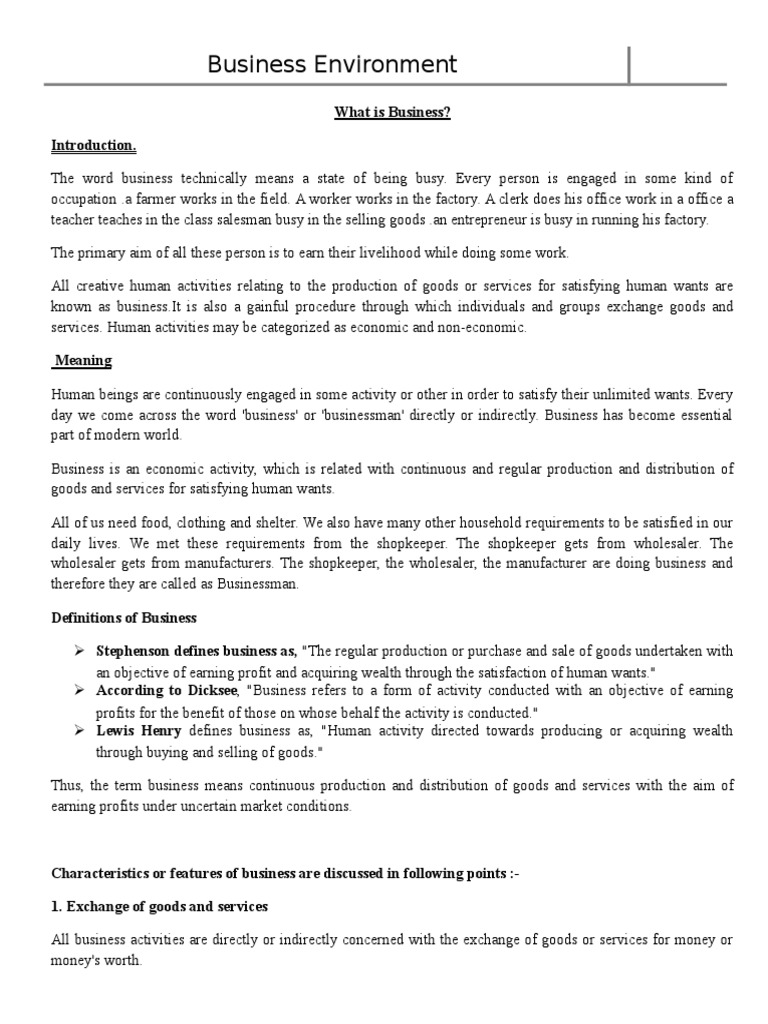 Business Environment Introduction | PDF | Sales | Goods