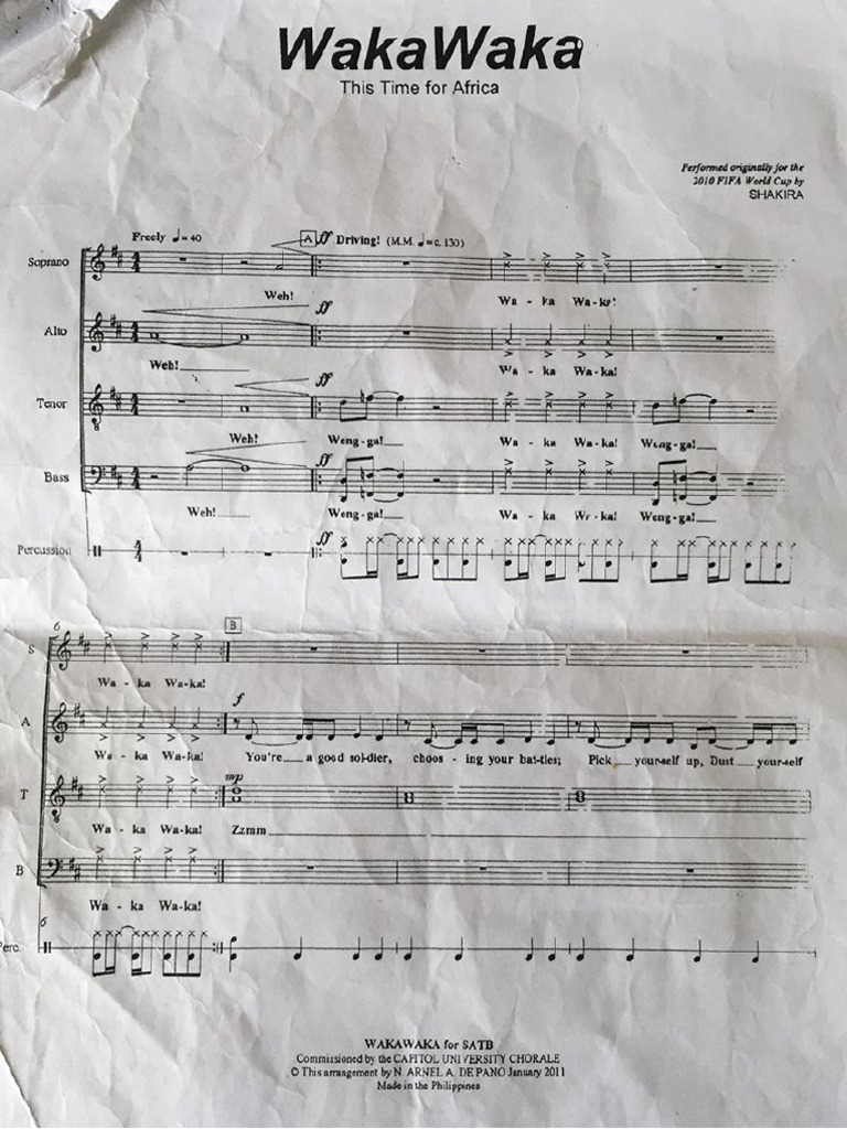 Waka Waka Arnel de Pano SATB | PDF