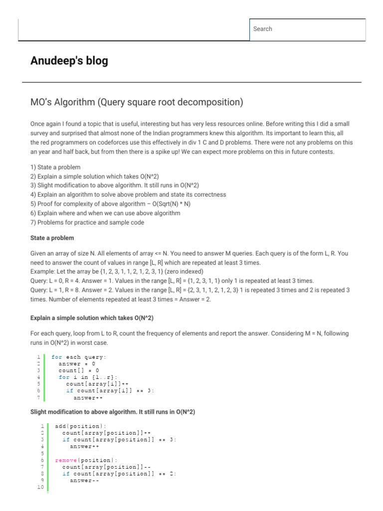 Mo's Algorithm | PDF | Algorithms | Array Data Structure