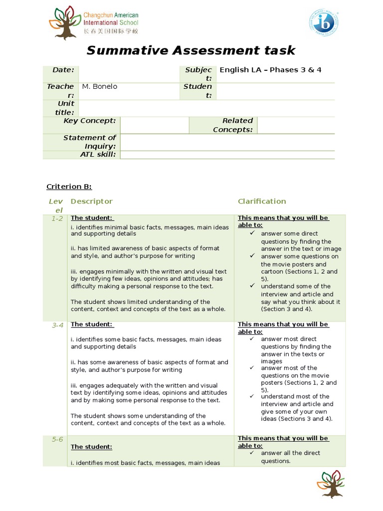 Summative Assessment Task: M. Bonelo | PDF | Educational Assessment ...