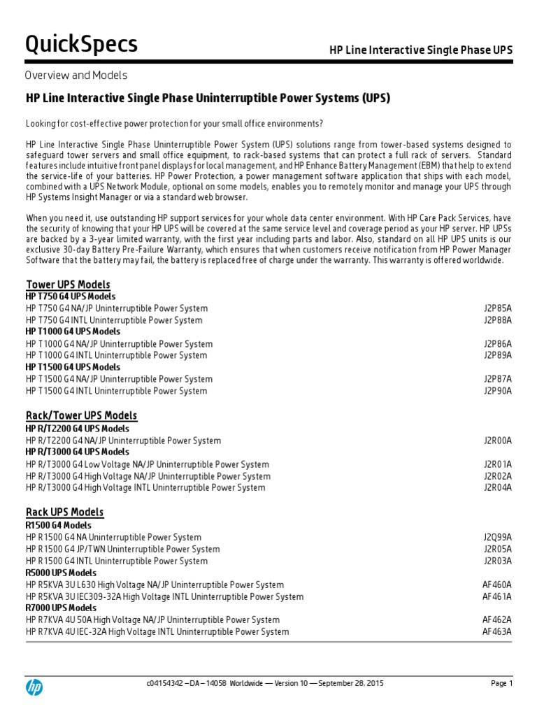 R7000 UPS - Quickspecs | PDF | Battery (Electricity) | Mains Electricity