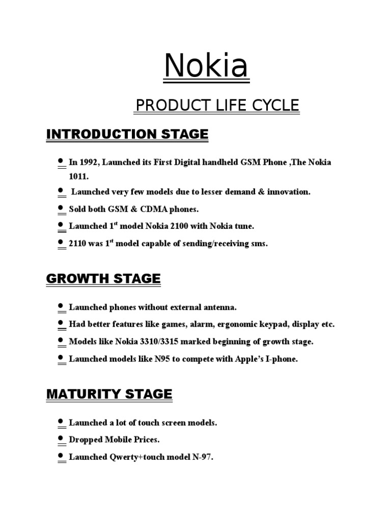 Nokia's Product Life Cycle Overview | PDF | Art | Computers